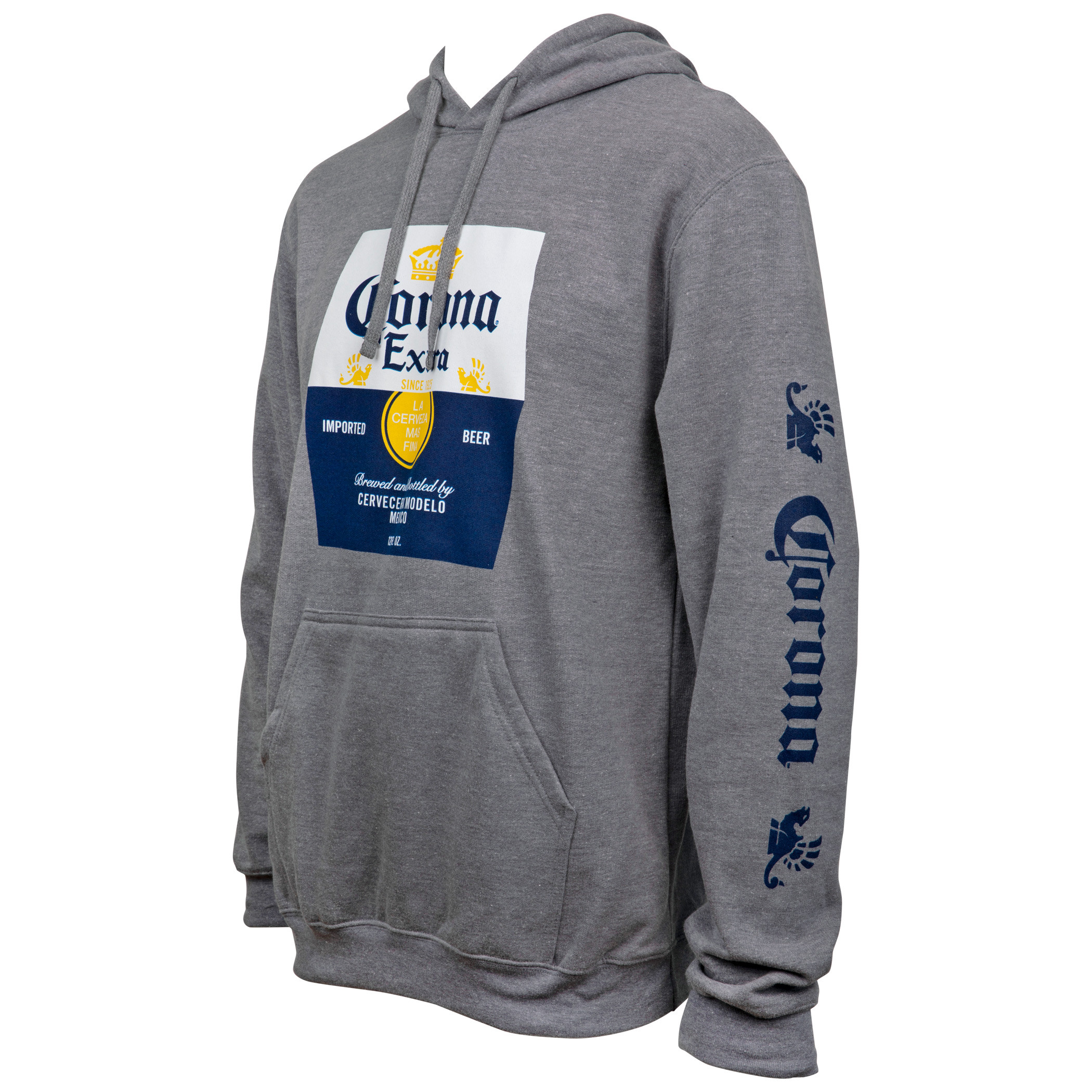 Corona Extra Beer Label Grey Hooded Sweatshirt With Sleeve Print