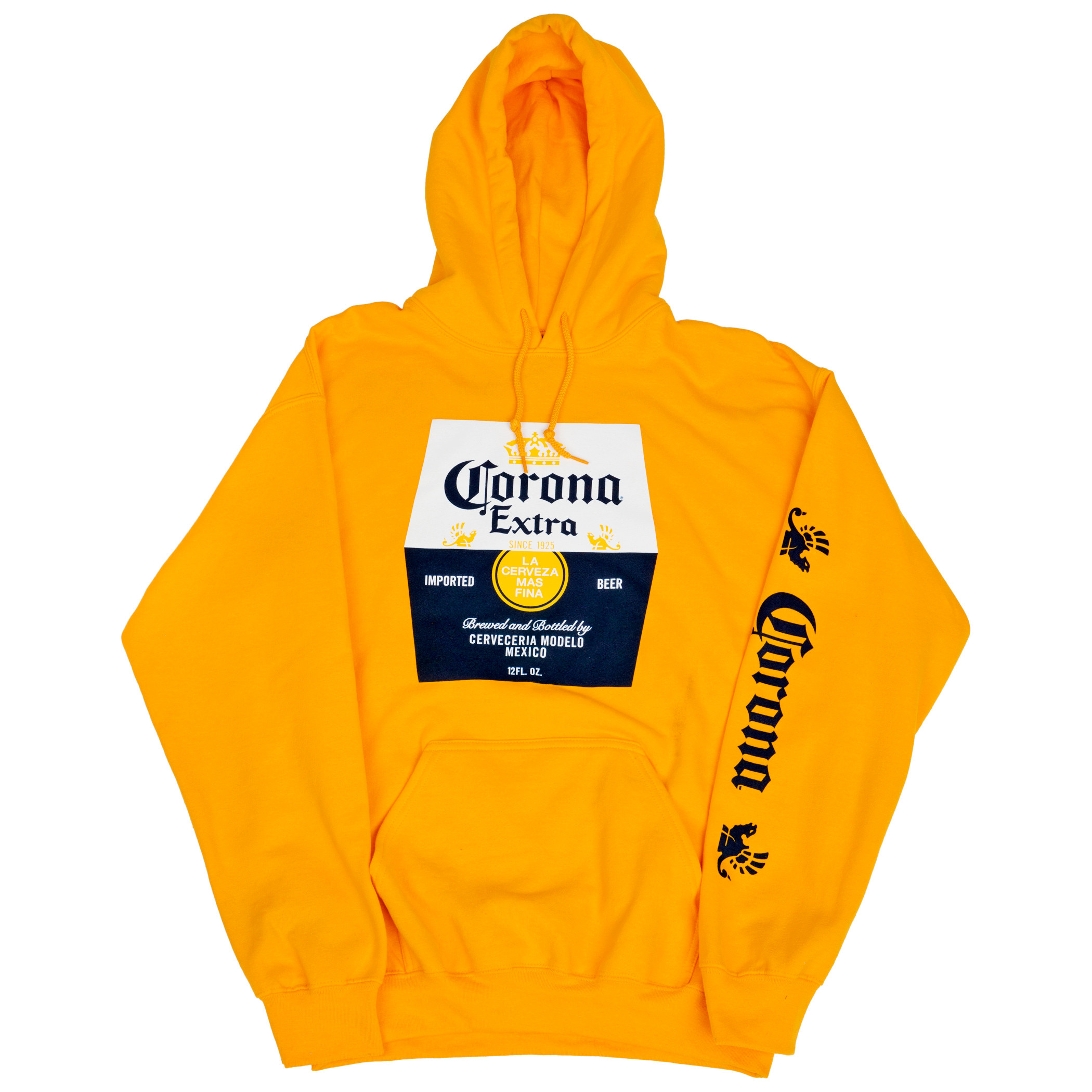 Corona Extra Beer Label Gold Hooded Sweatshirt With Sleeve Print