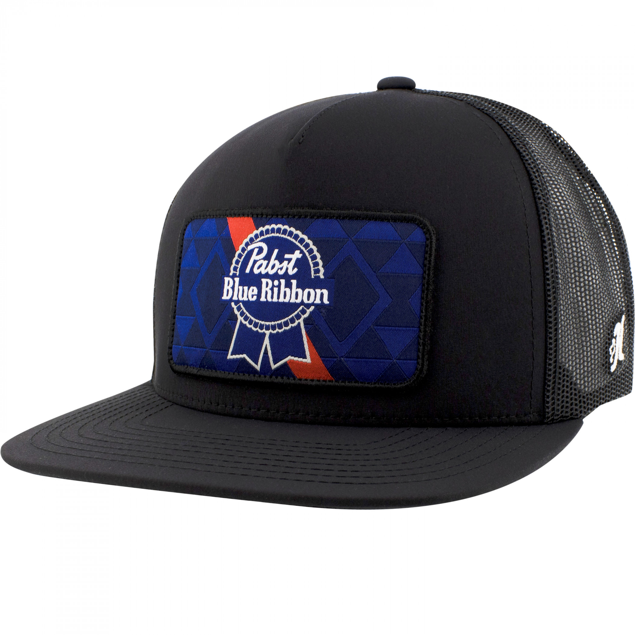 Pabst Blue Ribbon Logo Patch Black Trucker Hat