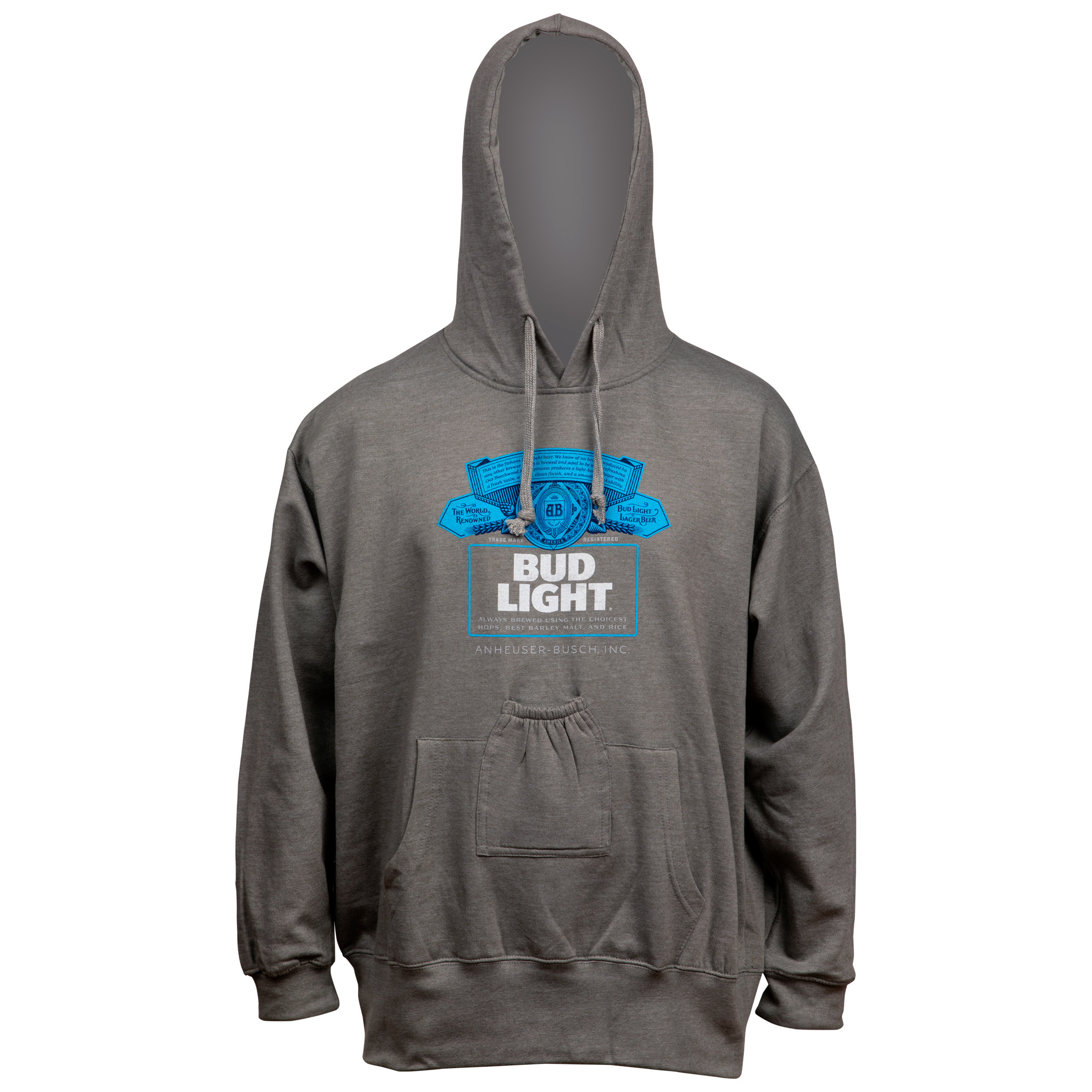 Bud Light Bottle Label Grey Beer Pouch Hoodie