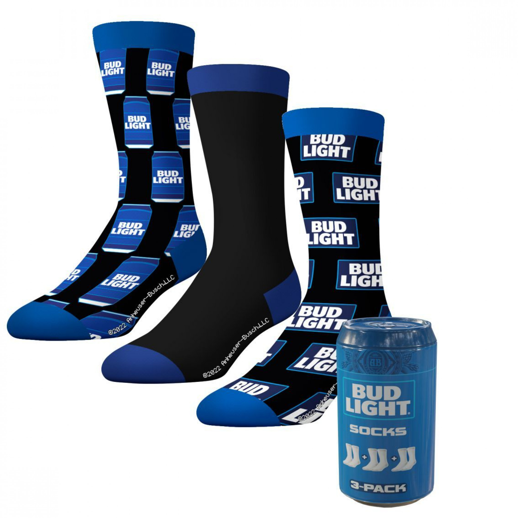 Bud Light Can and Logo 3-Pack Crew Socks in Beer Can