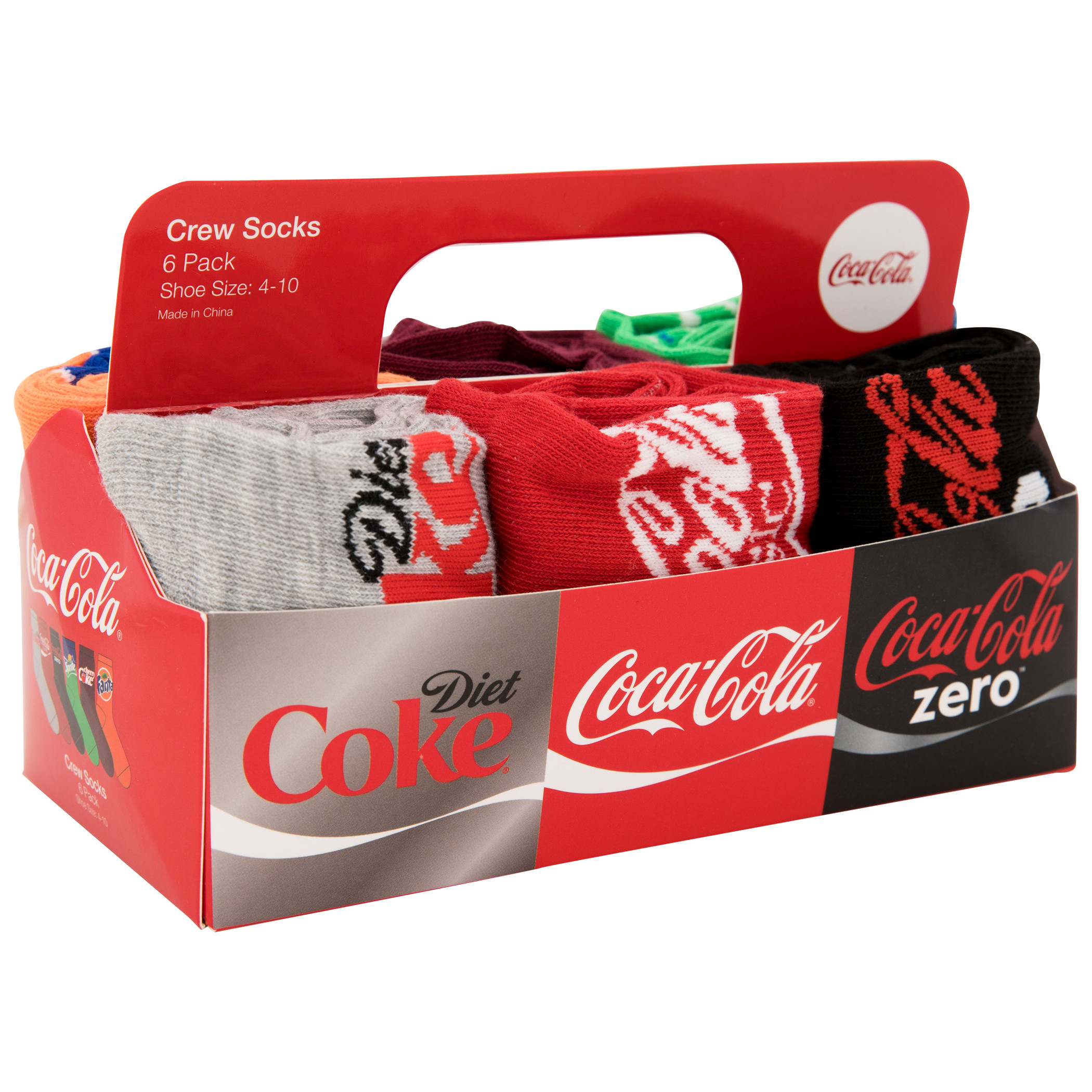 Coca-Cola Soda Brands Crew Socks 6-Pack in Novelty Packaging
