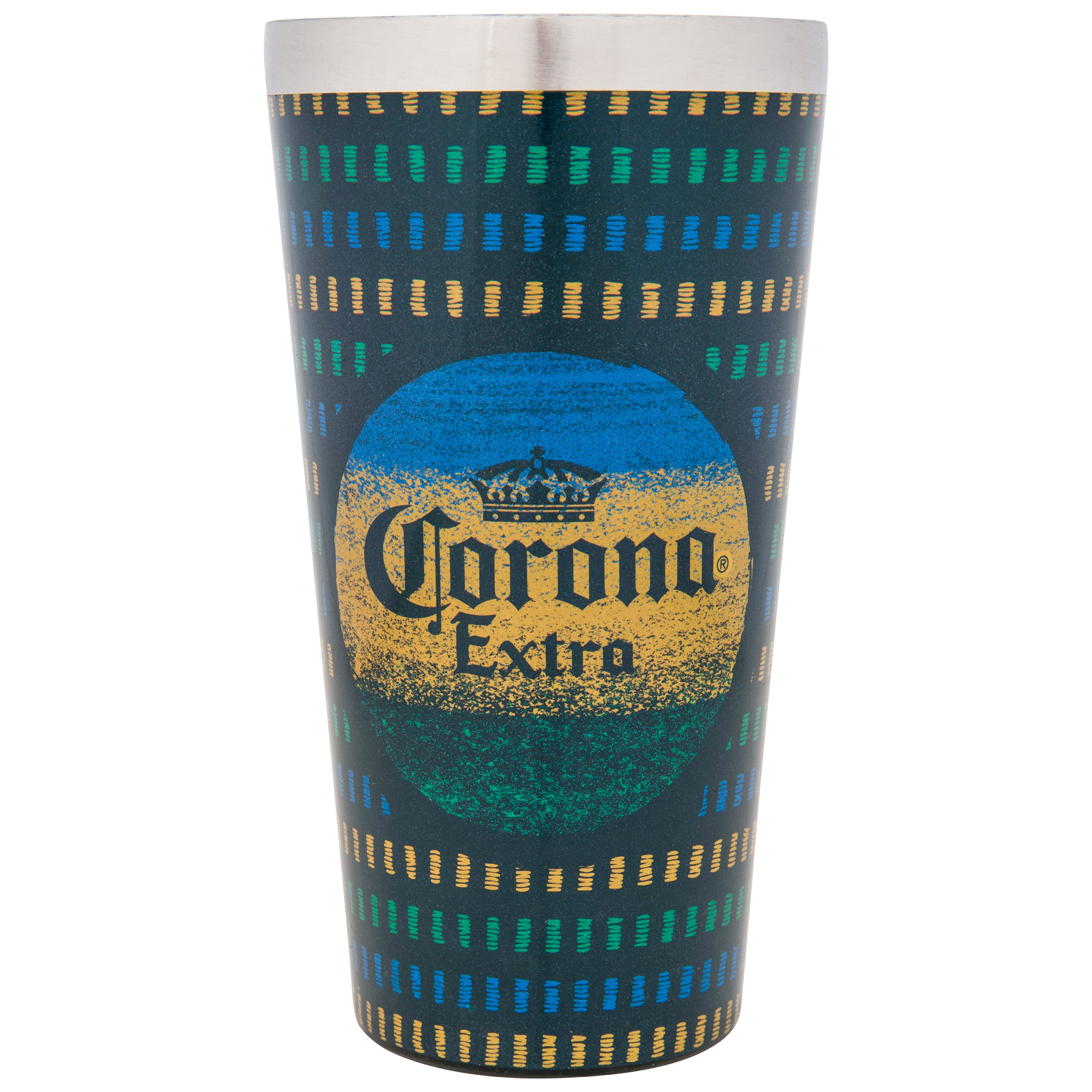 Corona Extra Blue Yellow and Green 16 oz Metal Double Walled Pint Glass