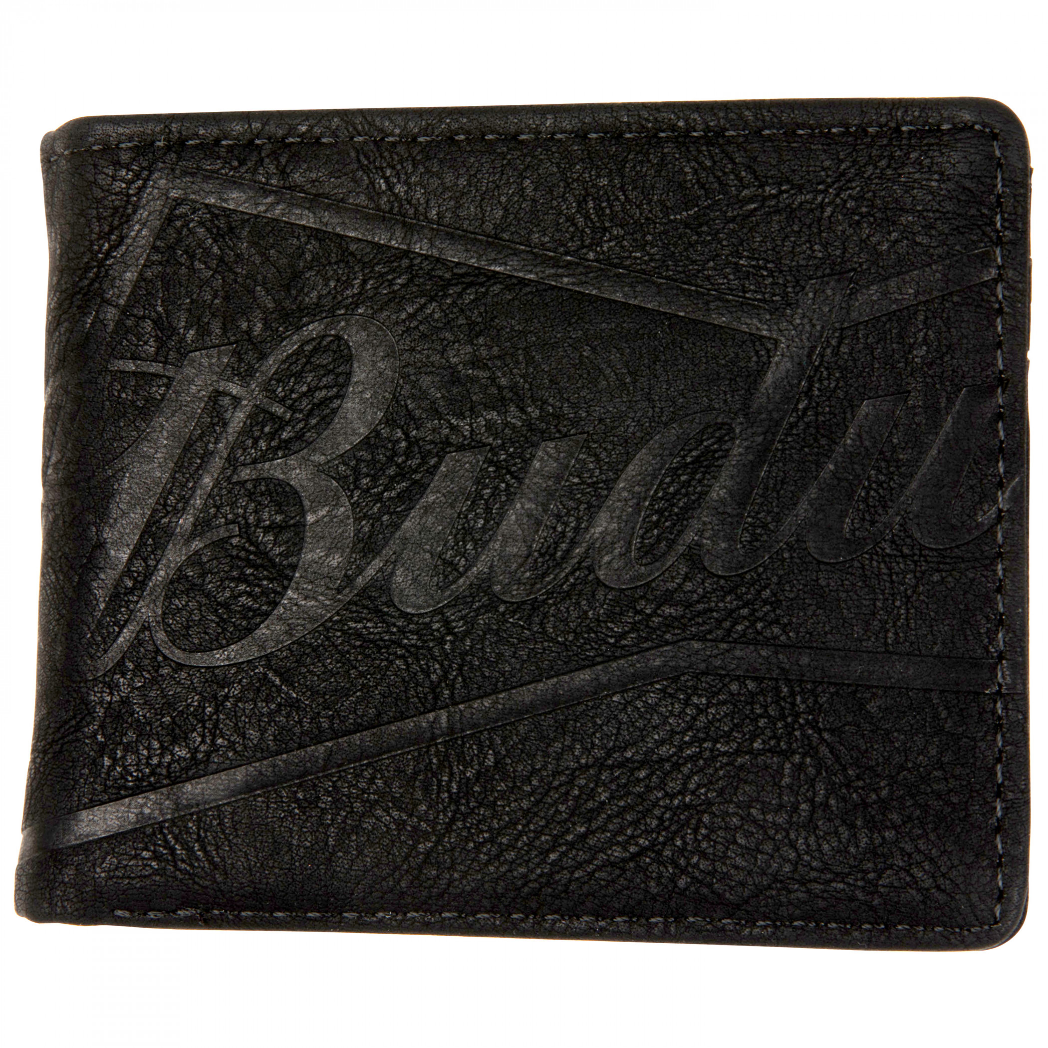 Budweiser Black Bifold Wallet Large Bowtie Logo Deboss with ID Window